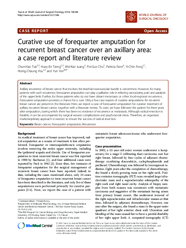 (PDF) Curative use of forequarter amputation for recurrent breast cancer over an axillary area ...