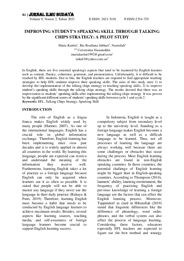 (PDF) Improving Student’s Speaking Skill Through Talking Chips Strategy ...