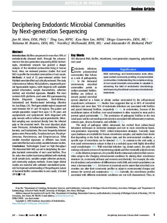 Pdf Deciphering Endodontic Microbial Communities By Next Generation Sequencing