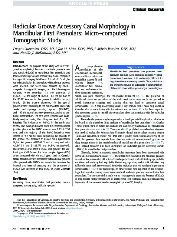 (PDF) Radicular Groove Accessory Canal Morphology in Mandibular First ...