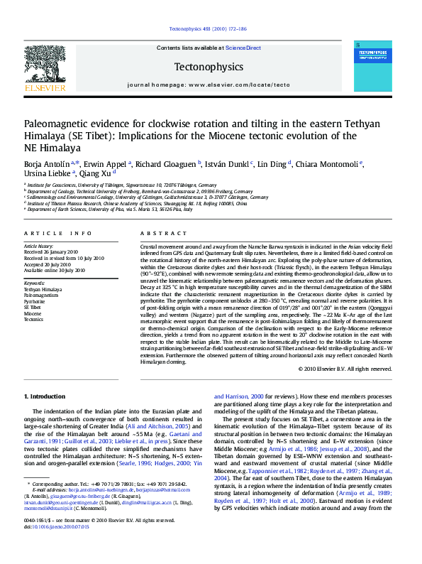 (PDF) Paleomagnetic evidence for clockwise rotation and tilting in the ...