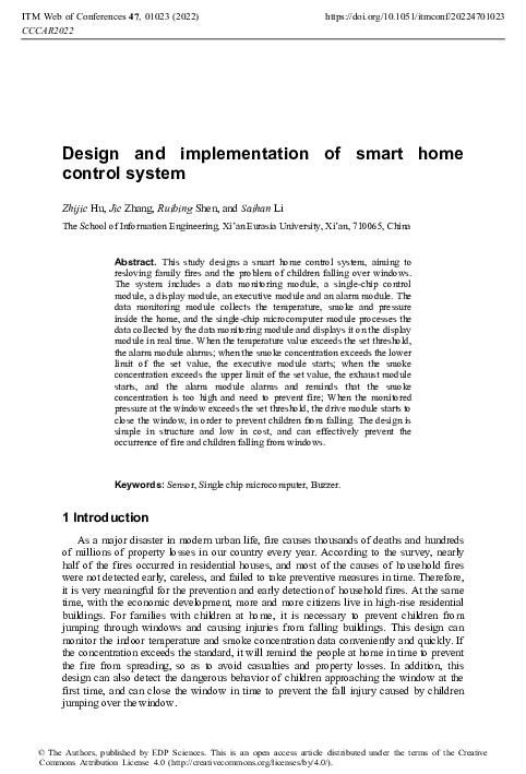 (PDF) Design and implementation of smart home control system