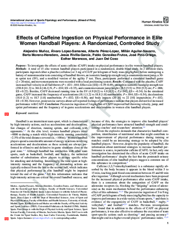 Pdf Effects Of Caffeine Ingestion On Physical Performance In Elite