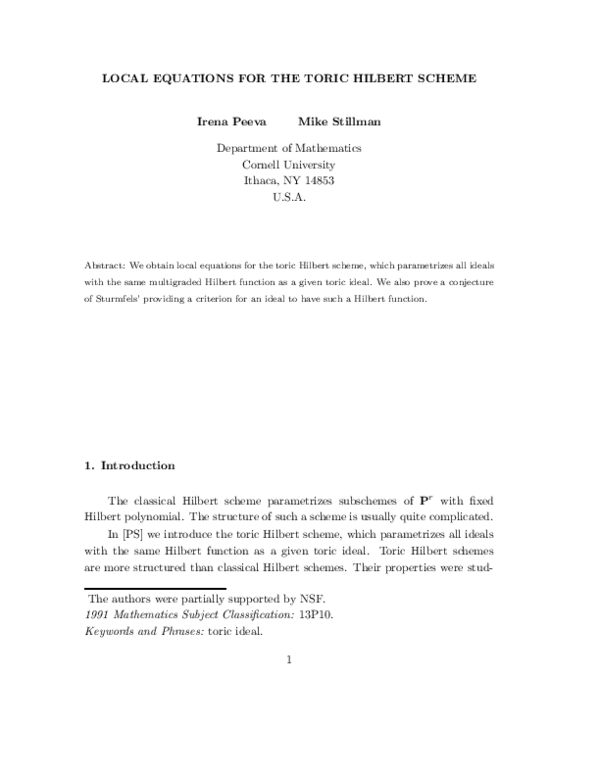(PDF) Local Equations for the Toric Hilbert Scheme
