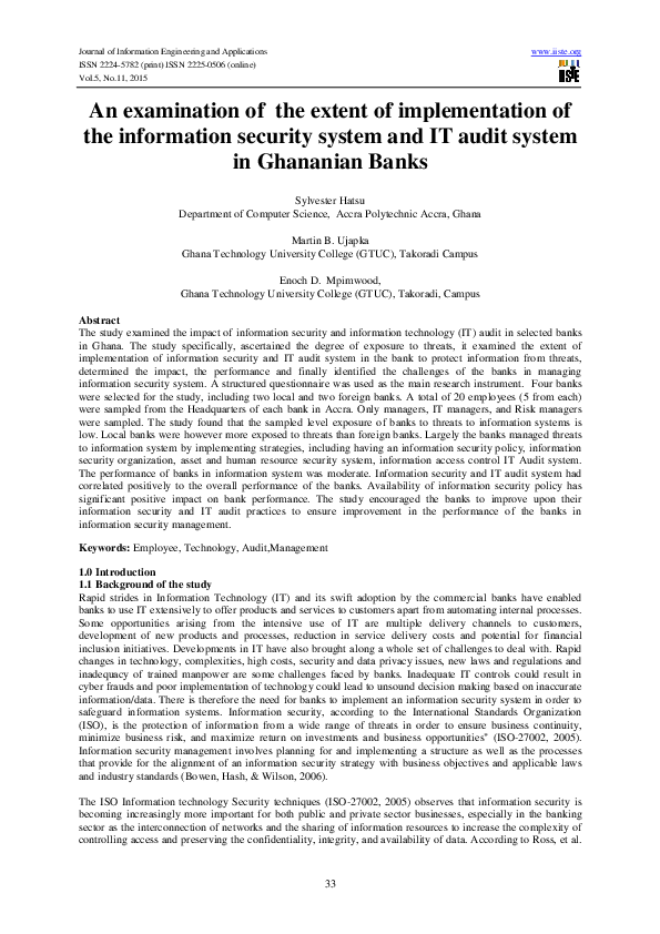 (PDF) An examination of the extent of implementation of the information security system and IT ...