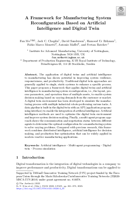 Pdf A Framework For Manufacturing System Reconfiguration Based On Artificial Intelligence And