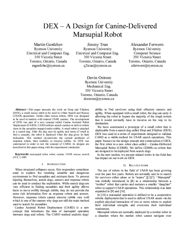(PDF) DEX - A design for Canine-Delivered Marsupial Robot