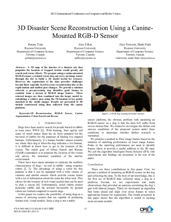 (PDF) 3D Disaster Scene Reconstruction Using a Canine-Mounted RGB-D Sensor