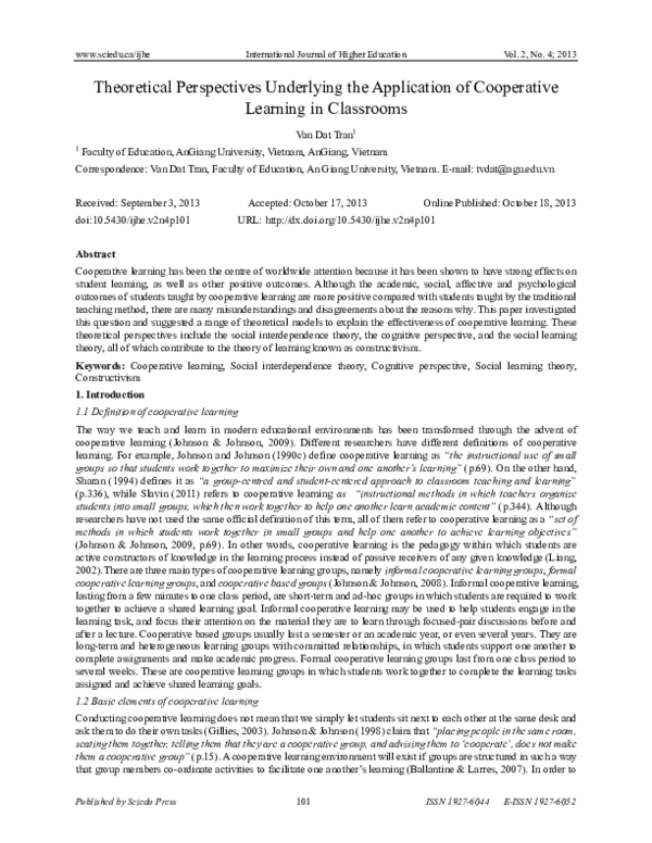 (PDF) Theoretical Perspectives Underlying the Application of Cooperative Learning in Classrooms