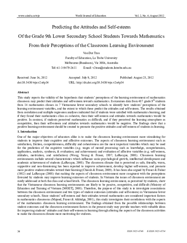 (PDF) Predicting the Attitudes and Self-esteem of the Grade 9th Lower ...