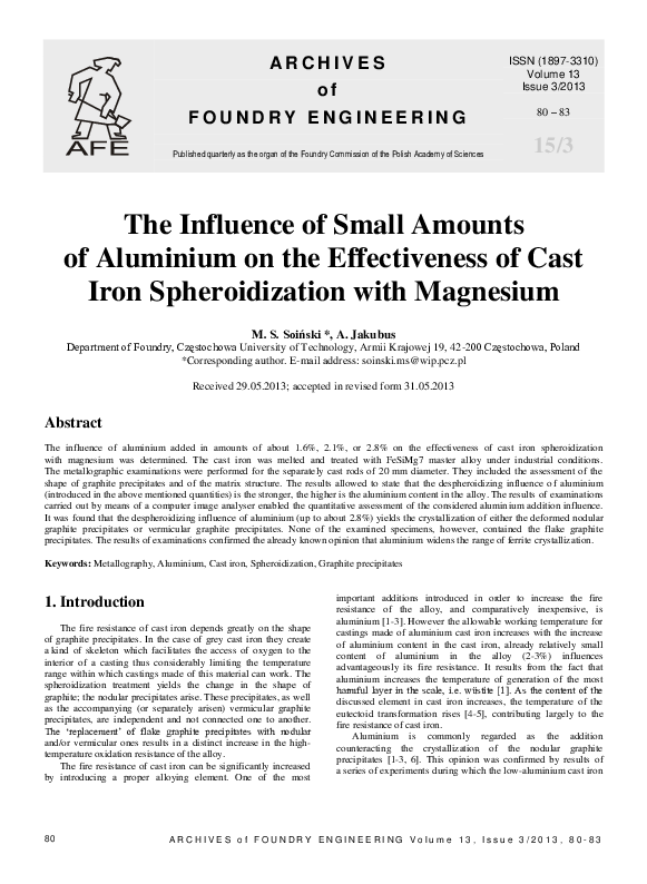 (PDF) The Influence of Small Amounts of Aluminium on the Effectiveness ...