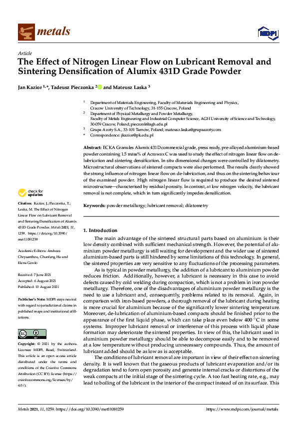 (PDF) The Effect of Nitrogen Linear Flow on Lubricant Removal and ...