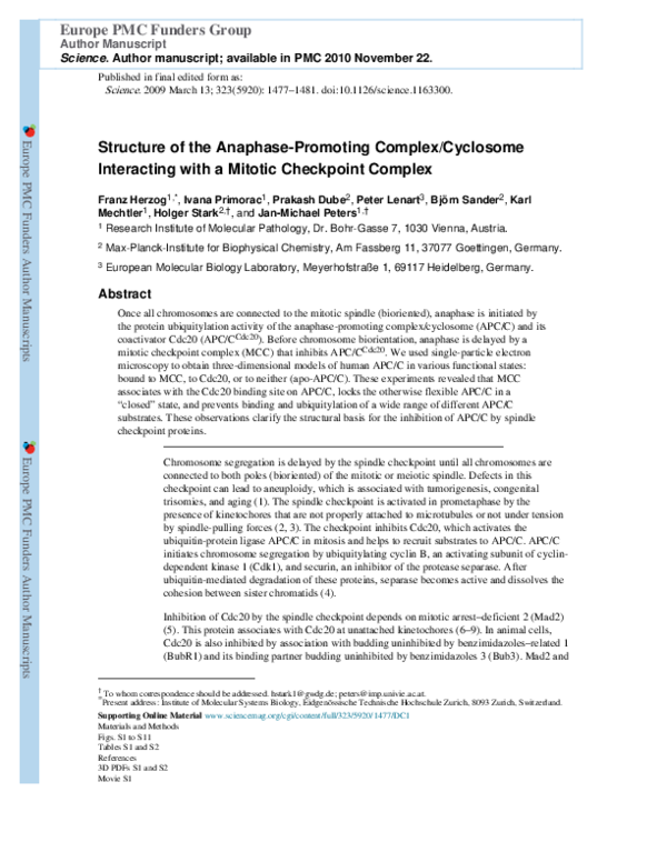 (PDF) Structure of the Anaphase-Promoting Complex/Cyclosome Interacting ...