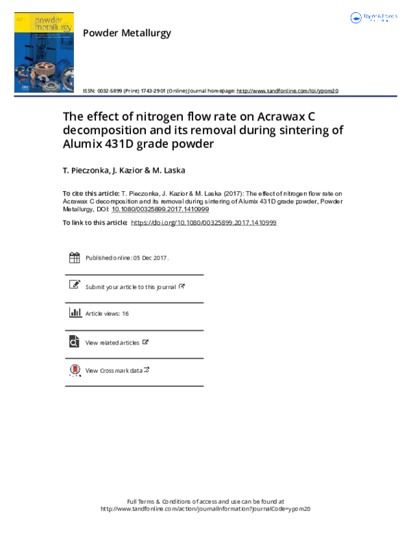 (PDF) The effect of nitrogen flow rate on Acrawax C decomposition and ...