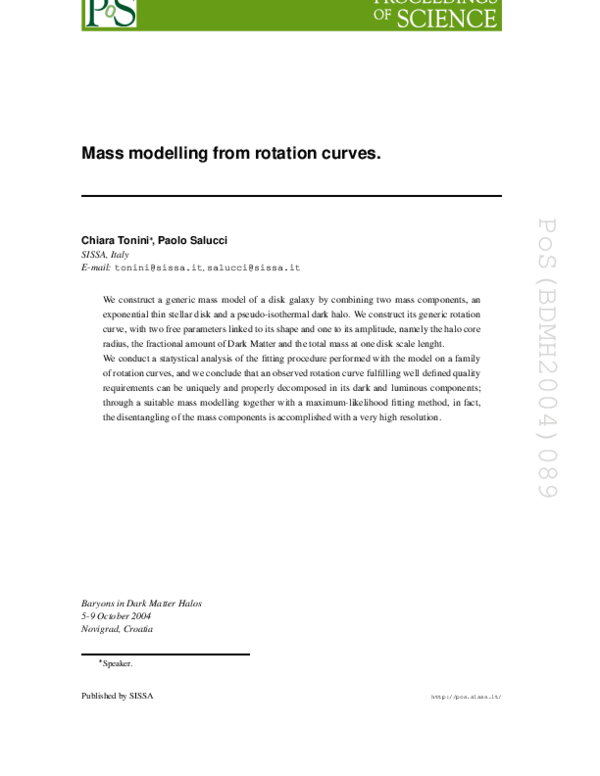 (PDF) Mass modelling from rotation curves