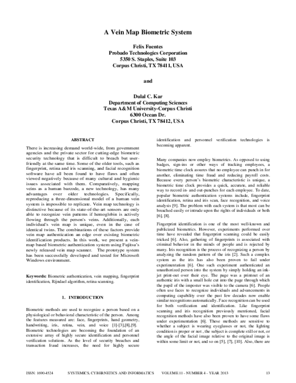 (PDF) A Vein Map Biometric System