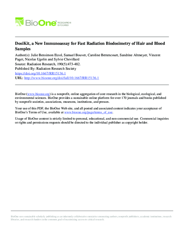 (PDF) DosiKit, a New Immunoassay for Fast Radiation Biodosimetry of ...