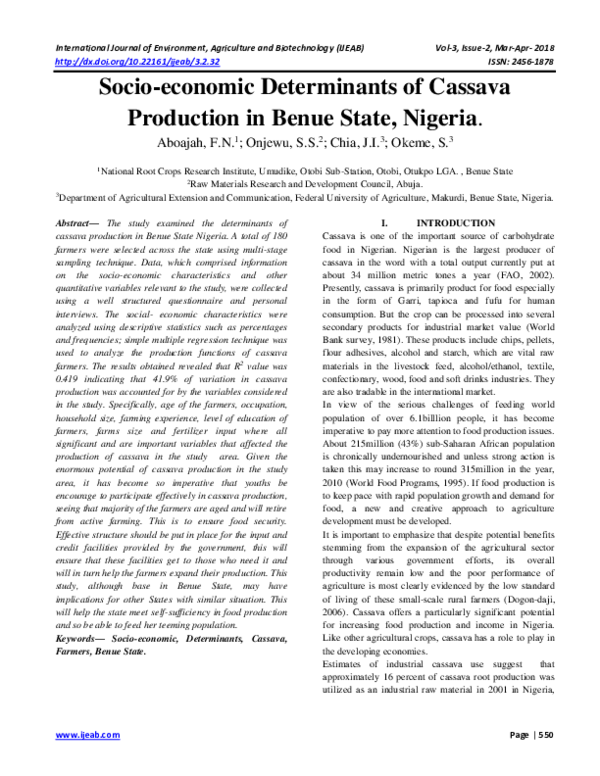 (PDF) Socio-economic Determinants of Cassava Production in Benue State ...
