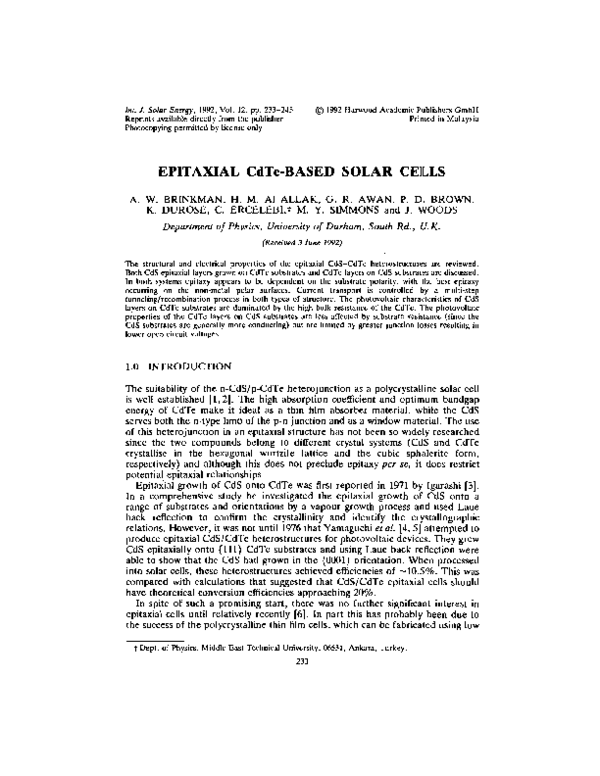 (PDF) EPITAXIAL CdTe-BASED SOLAR CELLS