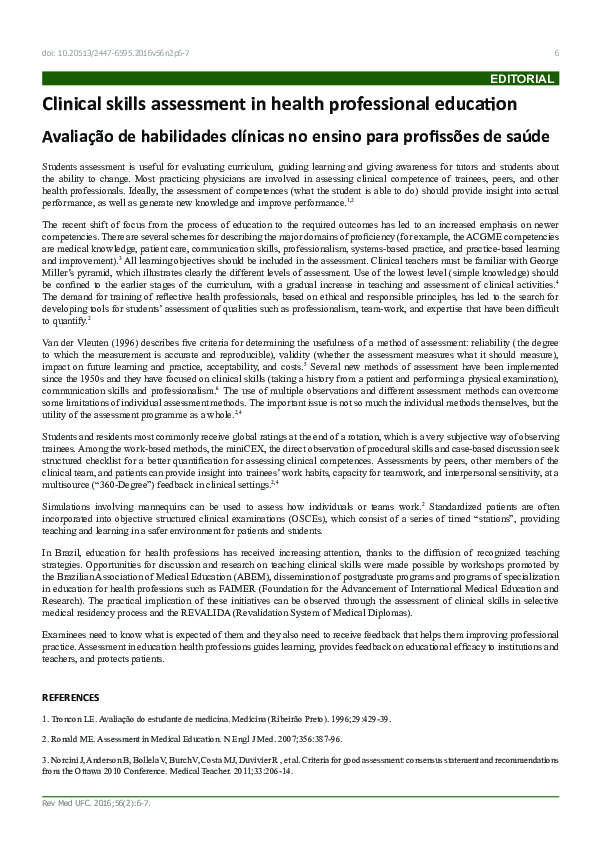 (PDF) Clinical skills assessment in health professional education