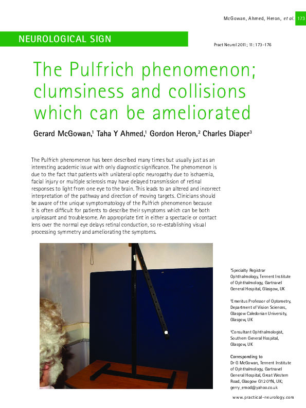 (PDF) The Pulfrich phenomenon; clumsiness and collisions which can be ...