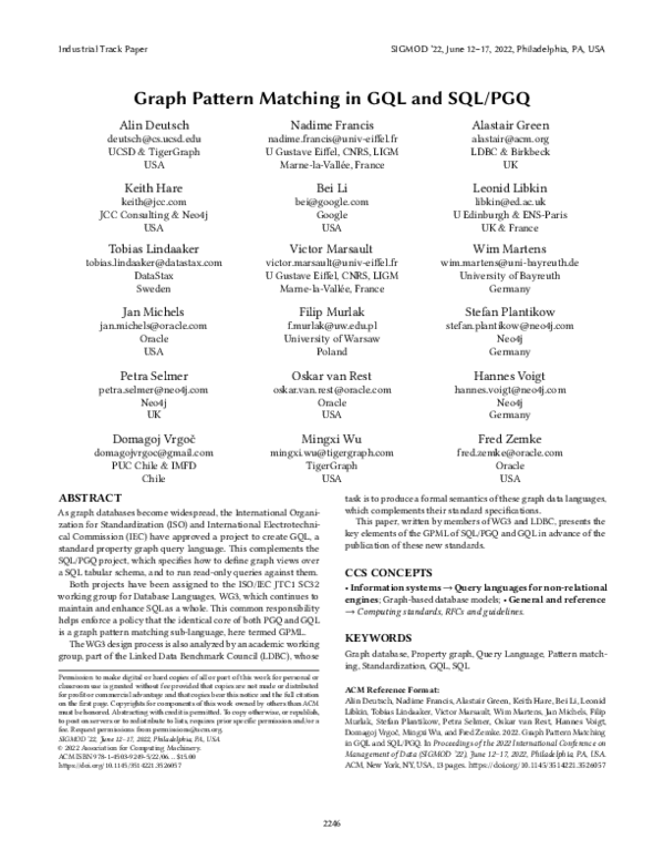 (PDF) Graph Pattern Matching in GQL and SQL/PGQ