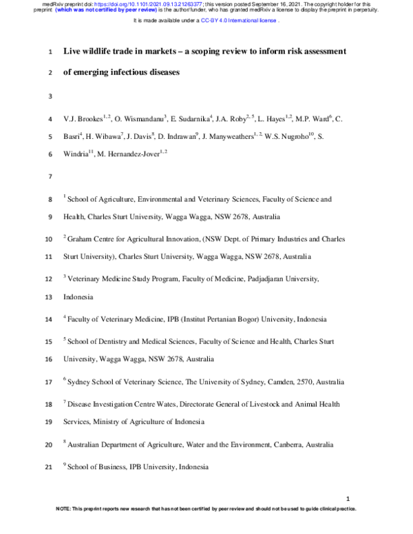 (PDF) Live wildlife trade in markets – a scoping review to inform risk assessment of emerging ...