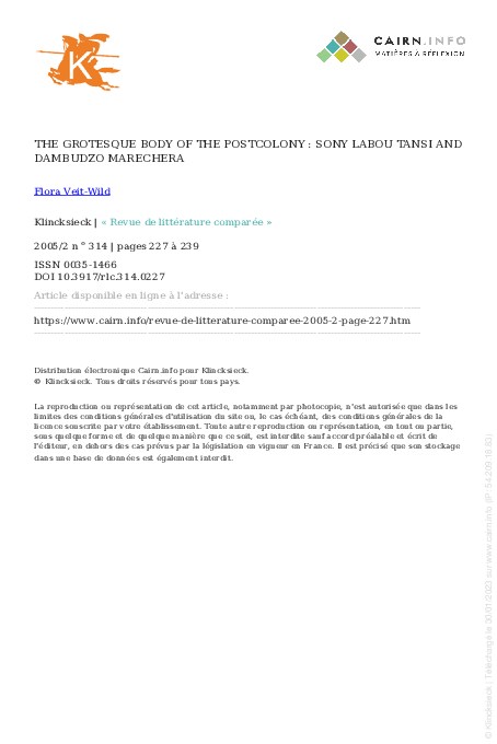 (PDF) The Grotesque Body of the Postcolony : Sony Labou Tansi and ...