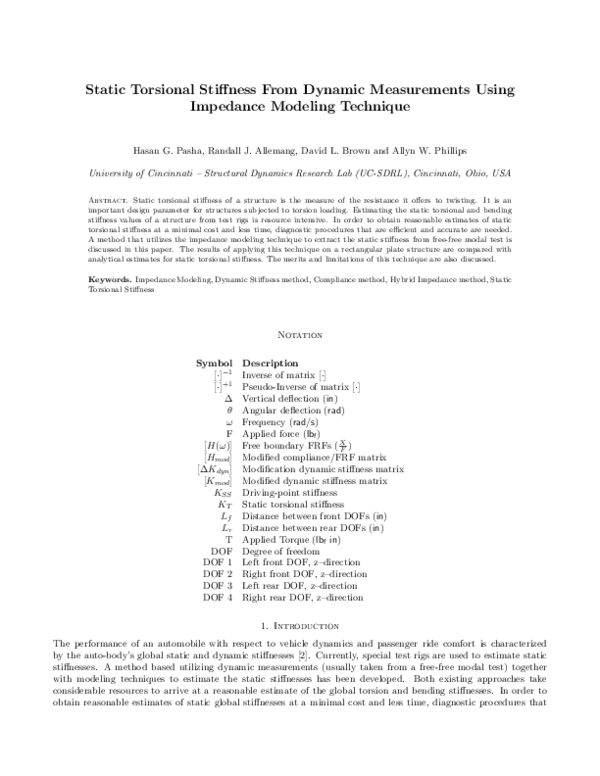 (PDF) Static Torsional Stiffness from Dynamic Measurements Using Impedance Modeling Technique