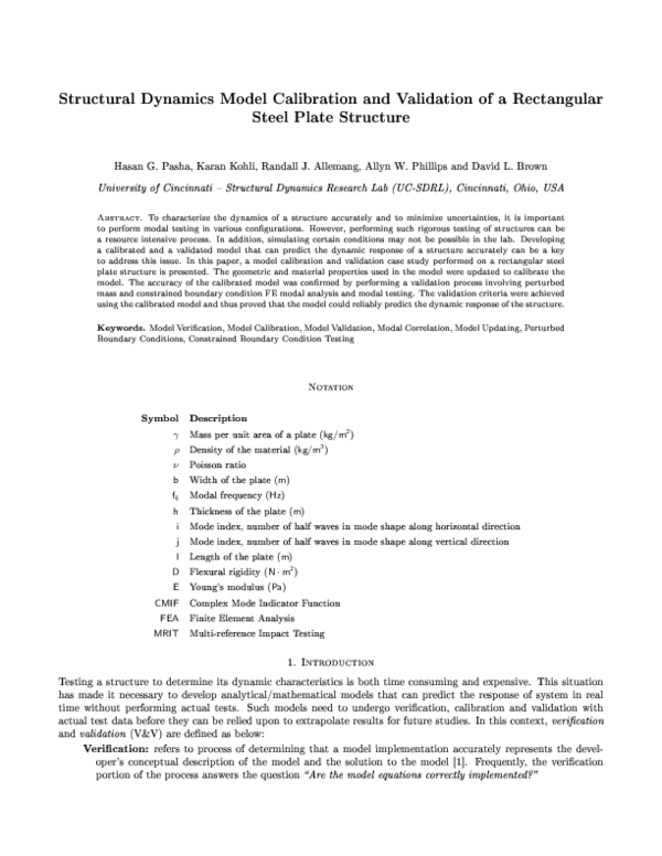 Pdf Structural Dynamics Model Calibration And Validation Of A Rectangular Steel Plate Structure