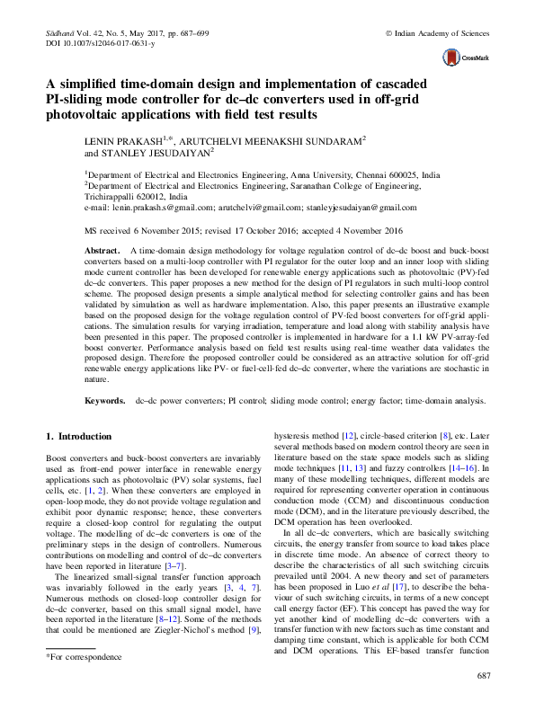 Pdf A Simplified Time Domain Design And Implementation Of Cascaded Pi Sliding Mode Controller 