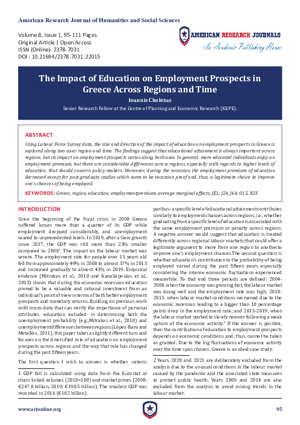 (PDF) The Impact of Education on Employment Prospects in Greece Across ...