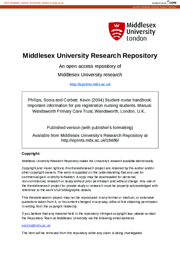 (PDF) Student nurse handbook. Important information for pre ...