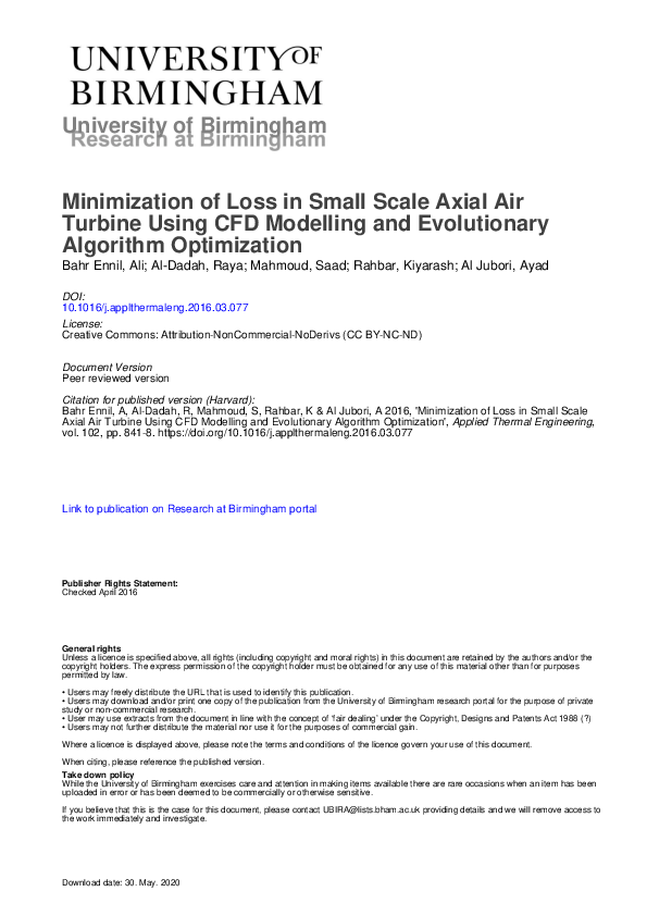 (PDF) Minimization of loss in small scale axial air turbine using CFD modeling and evolutionary ...