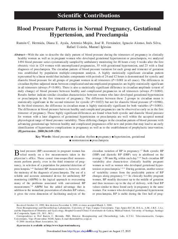 (PDF) Blood Pressure Patterns in Normal Pregnancy, Gestational ...
