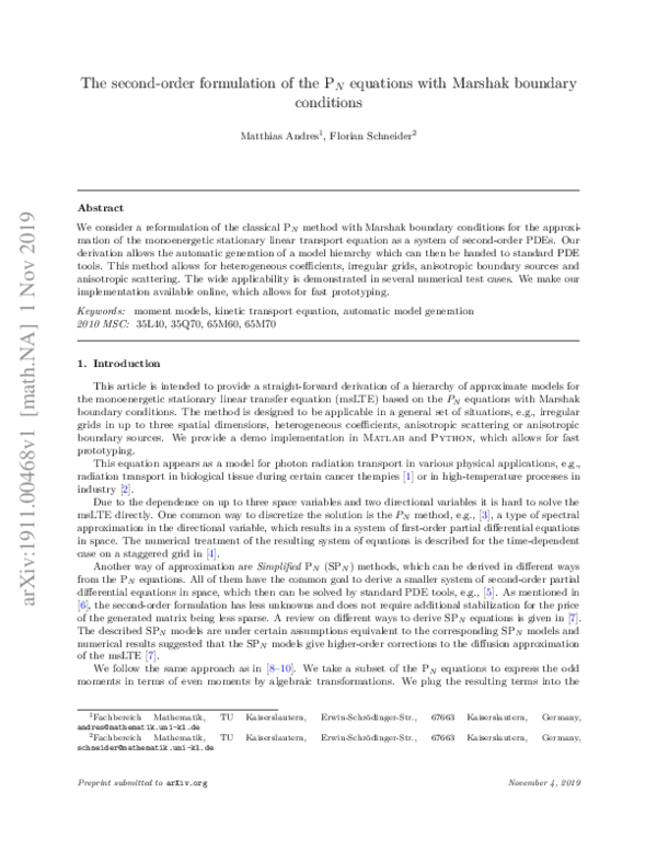 (PDF) The second-order formulation of the PN equations with Marshak boundary conditions