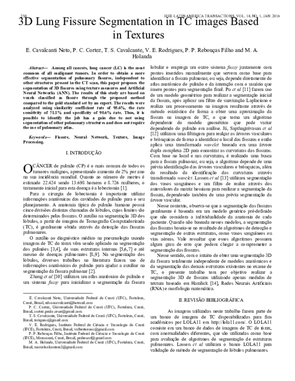 (PDF) 3D Lung Fissure Segmentation in TC images based in Textures