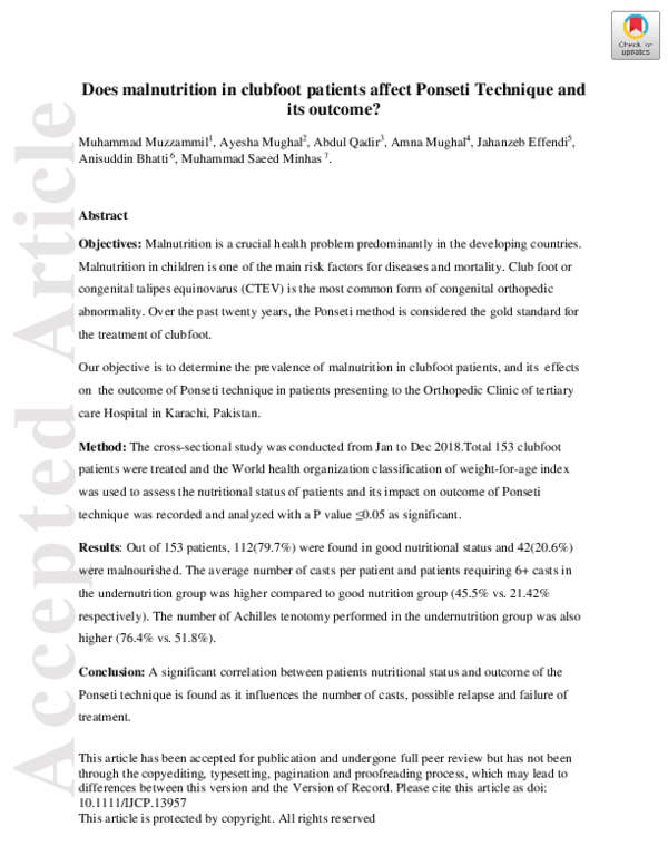 (PDF) Does malnutrition in clubfoot patients affect Ponseti technique ...