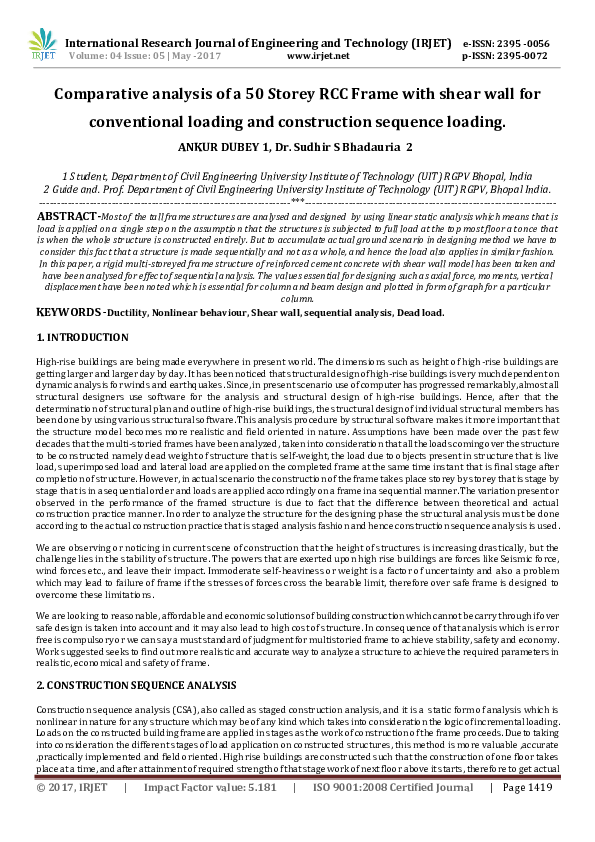Pdf Comparative Analysis Of A 50 Storey Rcc Frame With Shear Wall For