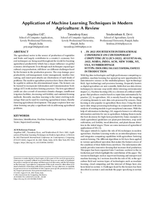(PDF) Application of Machine Learning Techniques in Modern Agriculture ...