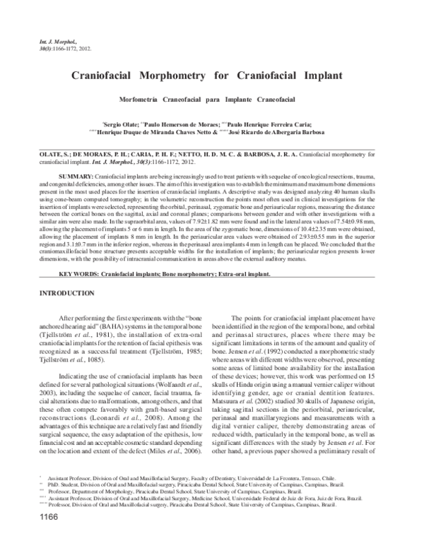 (PDF) Craniofacial Morphometry for Craniofacial Implant