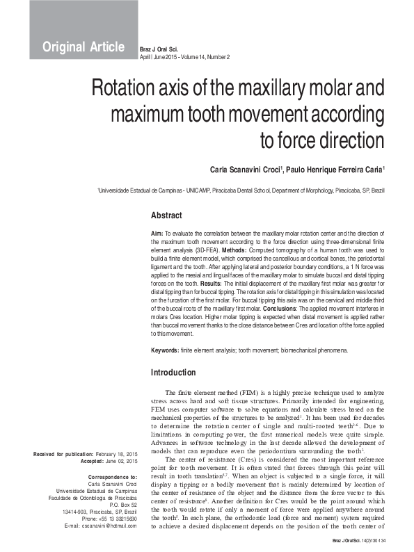 (PDF) Rotation axis of the maxillary molar and maximum tooth movement ...