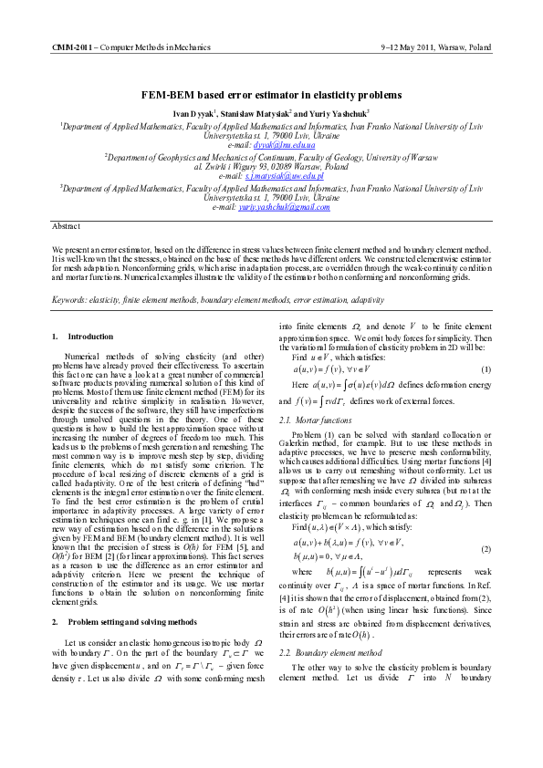 (PDF) FEM-BEM based error estimator in elasticity problems