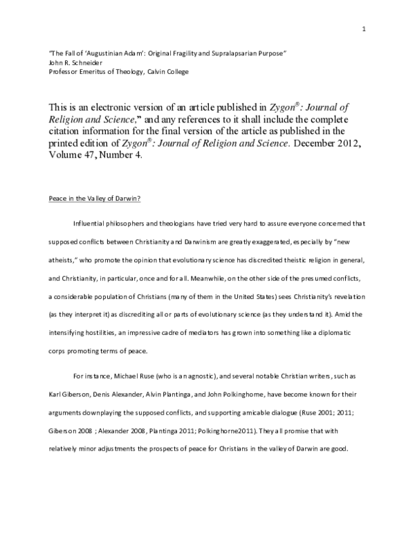 (PDF) The Fall of “Augustinian Adam”: Original Fragility and ...