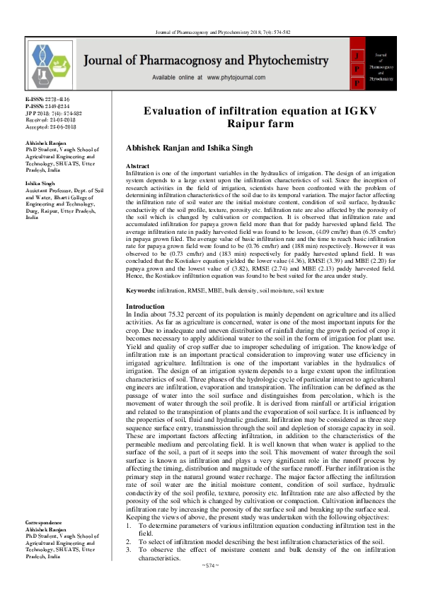 (PDF) Evaluation of infiltration equation at IGKV Raipur farm