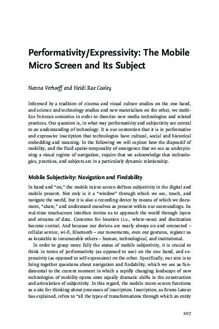 (PDF) Performativity / Expressivity: The Mobile Micro Screen and its ...