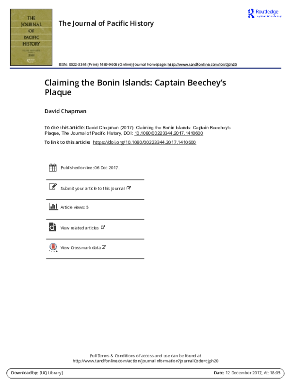 (PDF) Claiming the Bonin Islands: Captain Beechey’s Plaque
