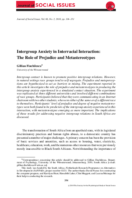 (PDF) Intergroup Anxiety in Interracial Interaction: The Role of ...