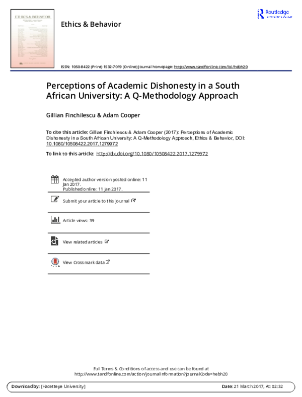 (PDF) Perceptions of Academic Dishonesty in a South African University ...