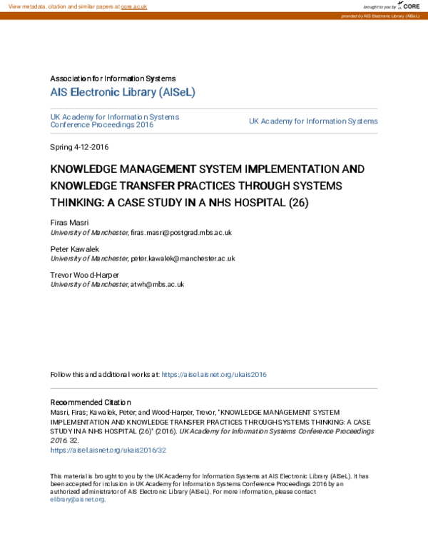 (PDF) Knowledge Management System Implementation and Knowledge Transfer Practices Through ...
